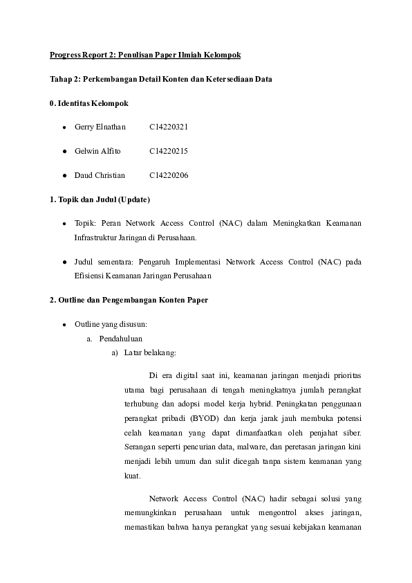 (PDF) Progress Report 2: Penulisan Paper Ilmiah Kelompok Tahap 2: Perkembangan Detail Konten dan ...