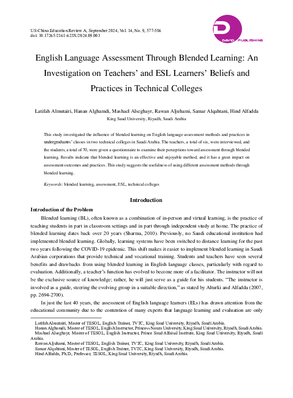 (PDF) English Language Assessment Through Blended Learning: An ...