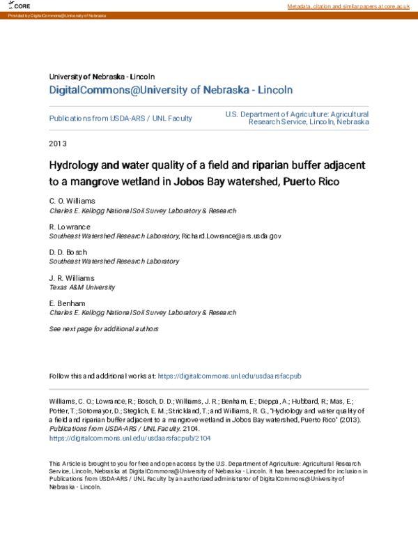 (PDF) Hydrology and water quality of a field and riparian buffer ...