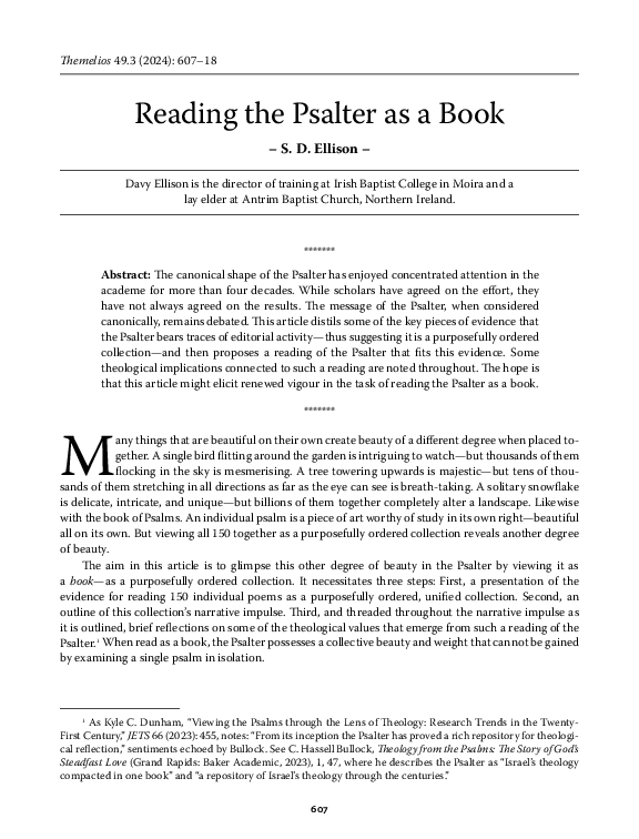 (PDF) Reading the Psalter as a Book