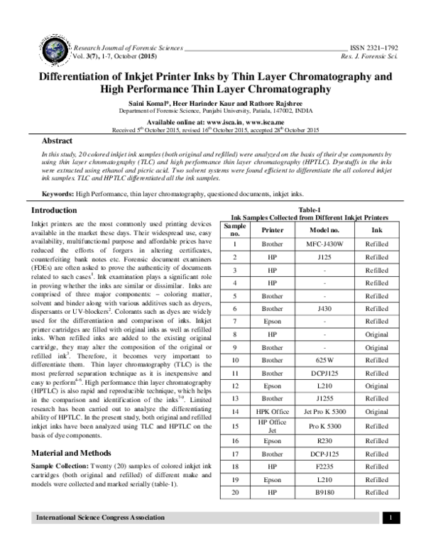 (PDF) Differentiation of Inkjet Printer Inks by Thin Layer ...