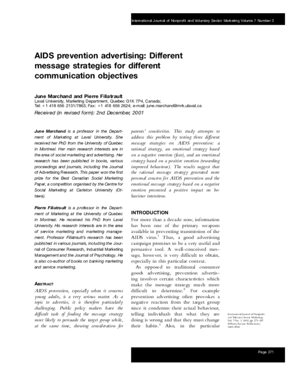 (PDF) AIDS prevention advertising: different message strategies for ...