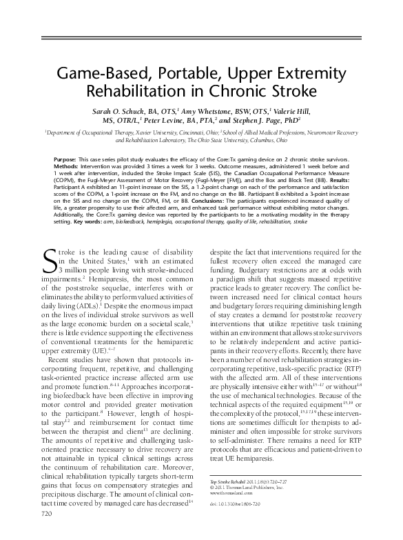 (PDF) Game-Based, Portable, Upper Extremity Rehabilitation in Chronic ...