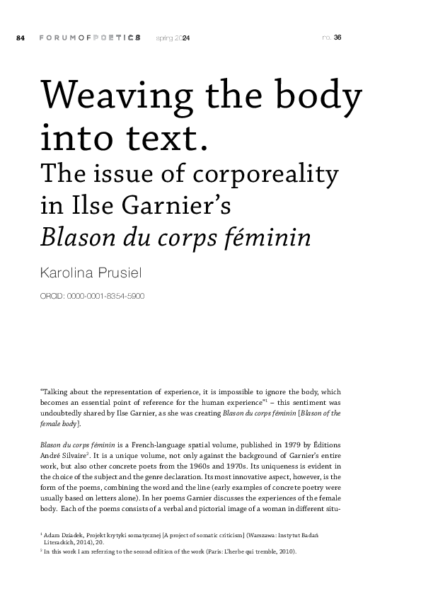 (PDF) Weaving the body into text. The issue of corporeality in Ilse ...