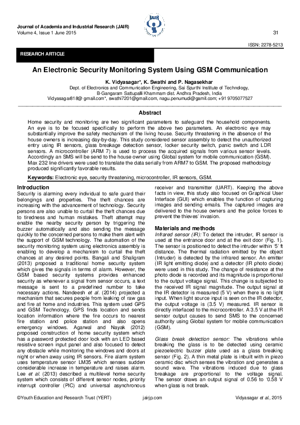 (PDF) An Electronic Security Monitoring System Using GSM Communication