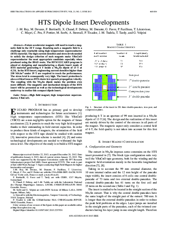 (PDF) HTS Dipole Insert Developments