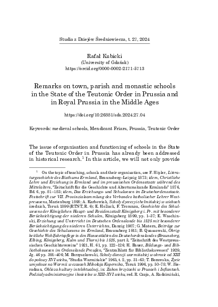 (PDF) Remarks on town, parish and monastic schools in the State of the ...