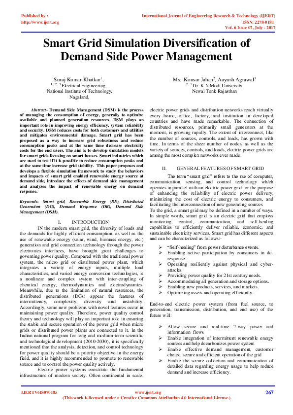 Pdf Smart Grid Simulation Diversification Of Demand Side Power Management