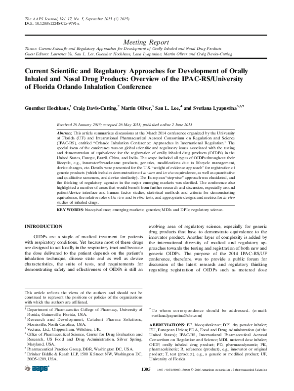 (PDF) Current Scientific and Regulatory Approaches for Development of ...
