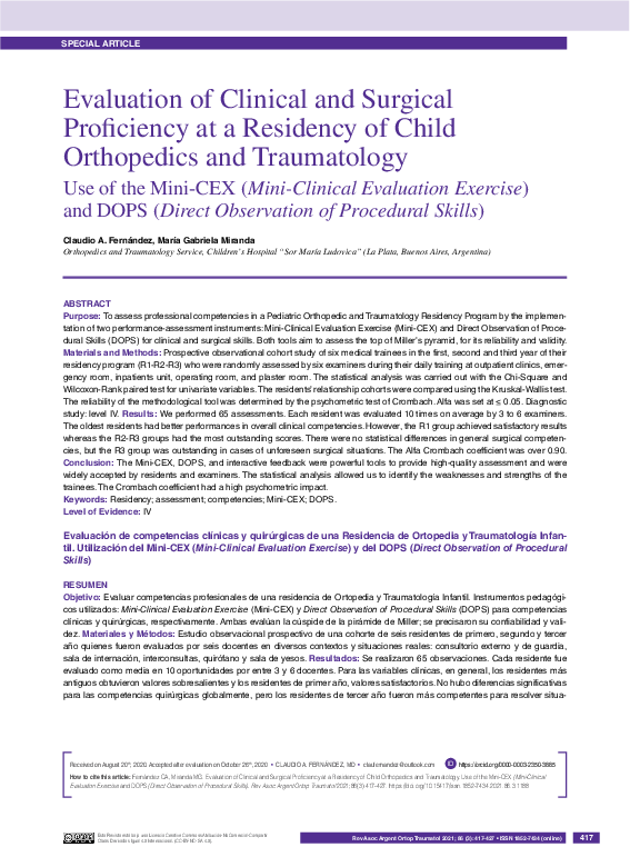 (PDF) Evaluation of Clinical and Surgical Proficiency at a Residency of ...