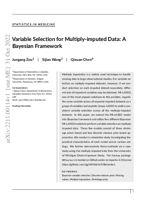 (PDF) Variable Selection for Multiply-imputed Data: A Bayesian Framework