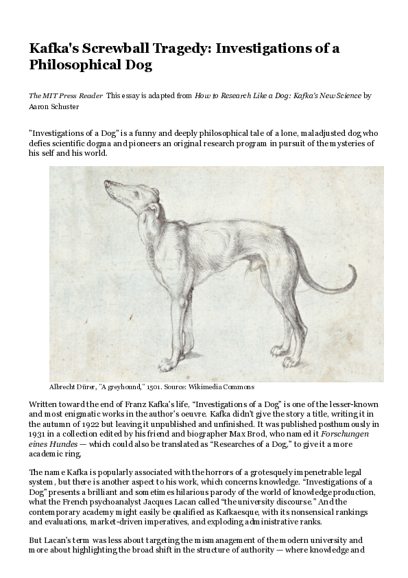 (PDF) Kafka's Screwball Tragedy: Investigations of a Philosophical Dog
