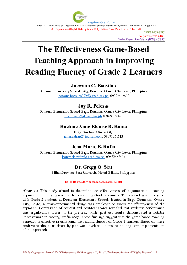 (PDF) The Effectiveness Game-Based Teaching Approach in Improving ...