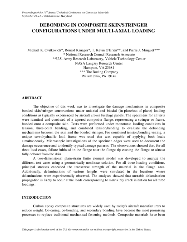 (PDF) Debonding in Composite Skin/Stringer Configurations under Multi ...