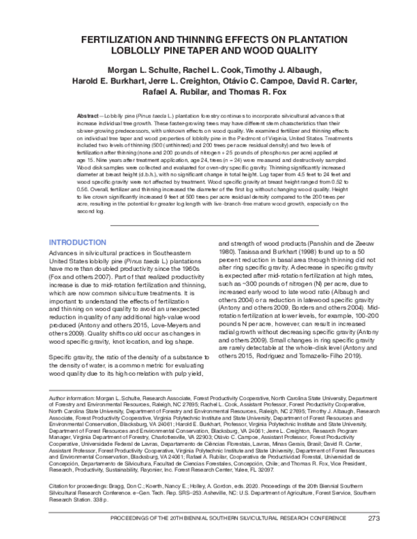 (PDF) Fertilization and thinning effects on plantation loblolly pine ...