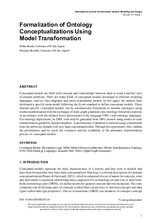 (PDF) Formalization of Ontology Conceptualizations Using Model Transformation