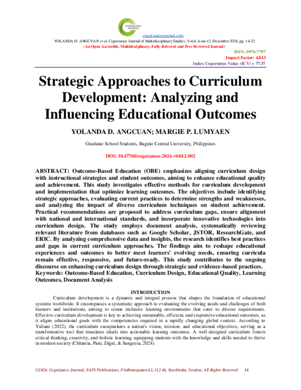 (PDF) Strategic Approaches to Curriculum Development: Analyzing and Influencing Educational Outcomes