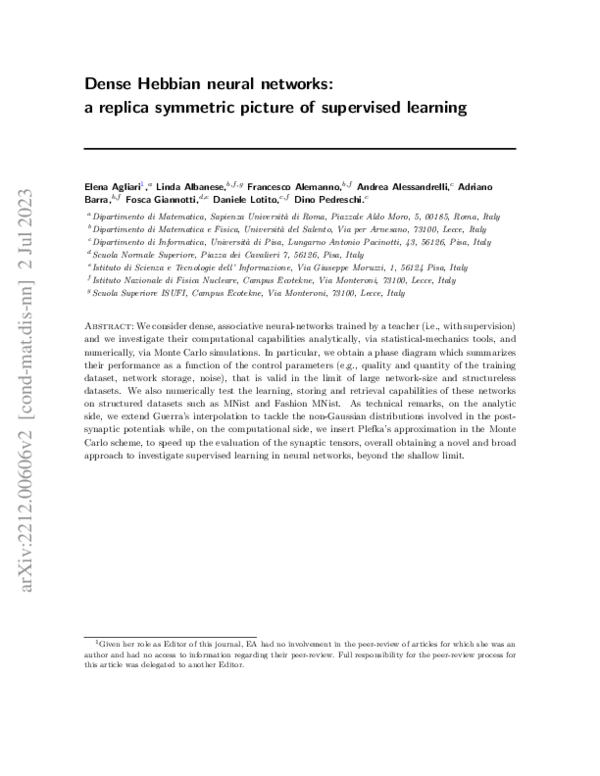(PDF) Dense Hebbian Neural Networks: A Replica Symmetric Picture of Supervised Learning ...