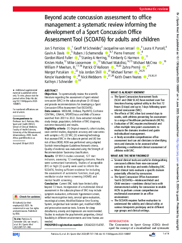 (PDF) Beyond acute concussion assessment to office management: a ...