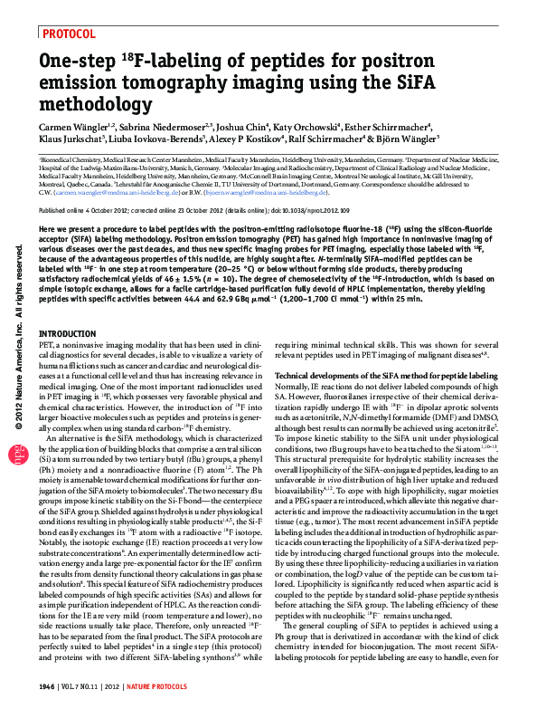 (PDF) One-step 18F-labeling of peptides for positron emission ...