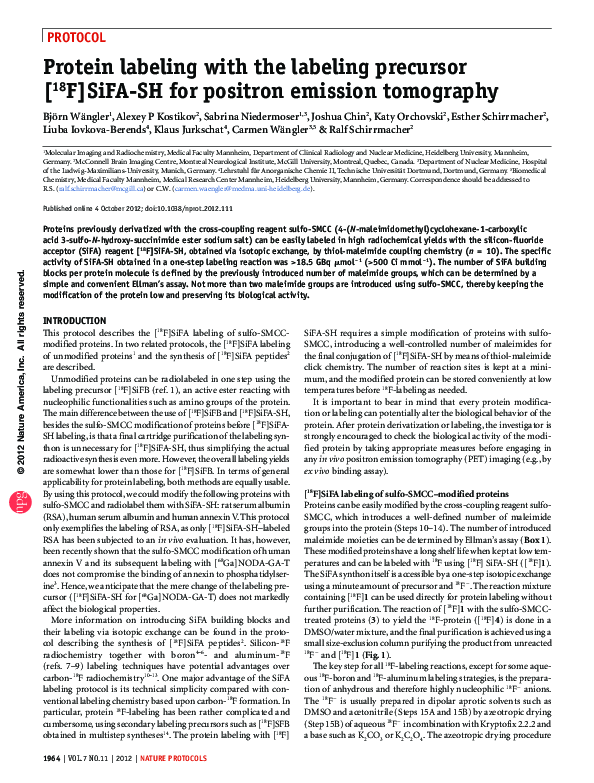 (PDF) Protein labeling with the labeling precursor [18F]SiFA-SH for ...