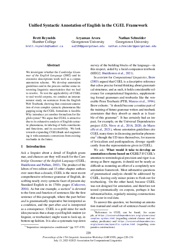 (PDF) Unified Syntactic Annotation of English in the CGEL Framework