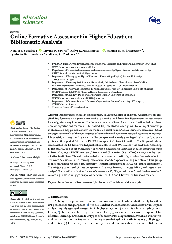 (PDF) Online Formative Assessment in Higher Education: Bibliometric ...