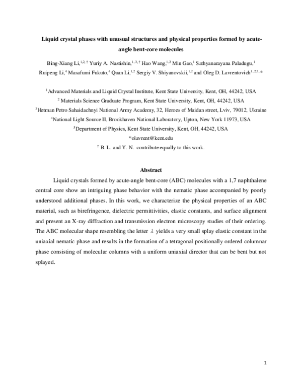 (PDF) Liquid crystal phases with unusual structures and physical ...