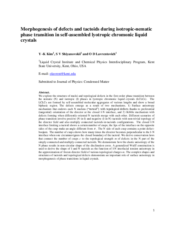(PDF) Morphogenesis of defects and tactoids during isotropic–nematic ...