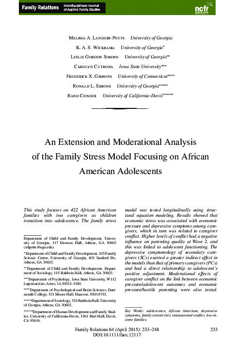 (PDF) An Extension and Moderational Analysis of the Family Stress Model ...