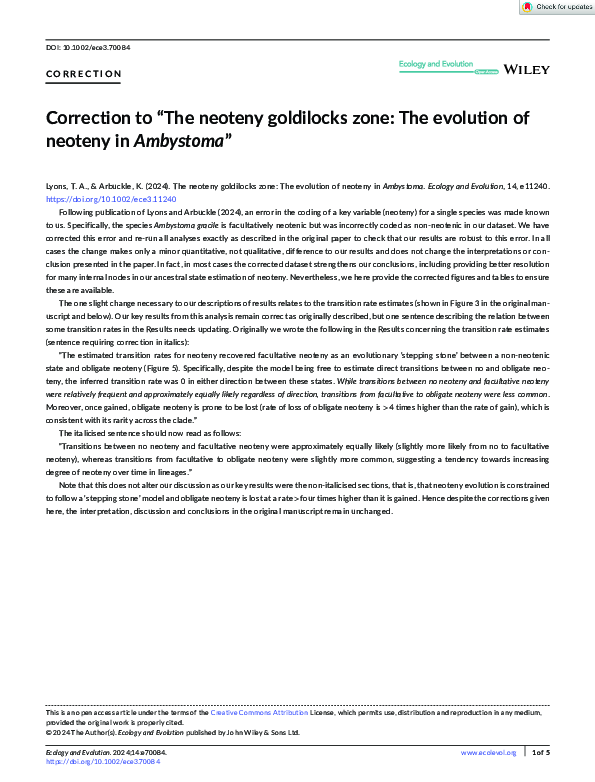(PDF) The neoteny Goldilocks zone: The evolution of neoteny in Ambystoma