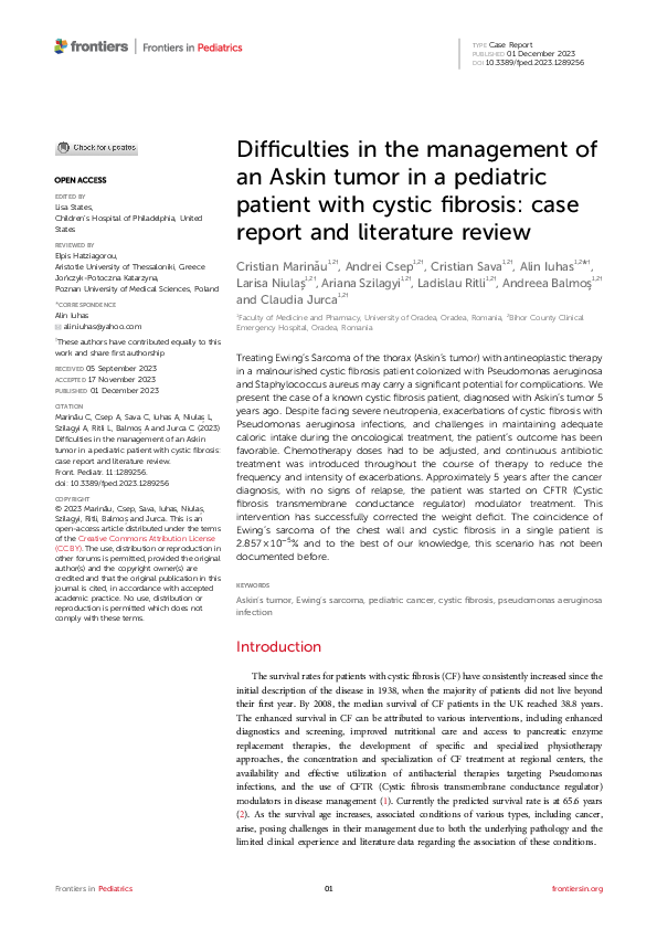 (PDF) Difficulties in the management of an Askin tumor in a pediatric ...