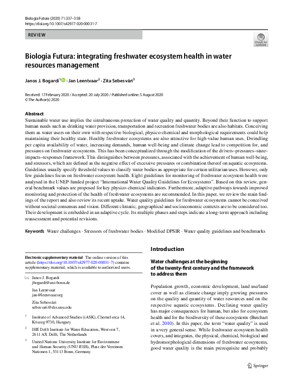 (PDF) Biologia Futura: integrating freshwater ecosystem health in water ...