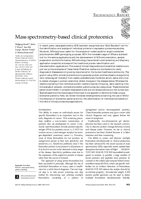(PDF) Mass spectrometry-based clinical proteomics