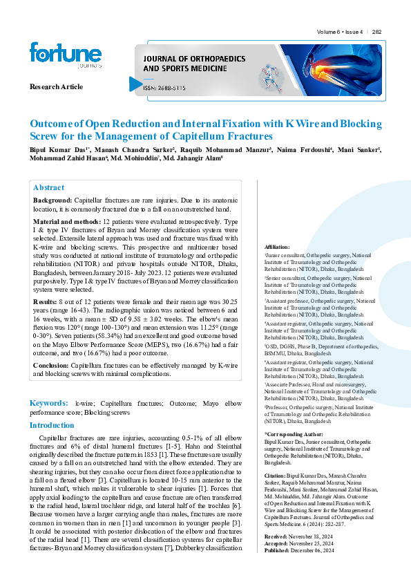 (PDF) Outcome of Open Reduction and Internal Fixation with K Wire and ...