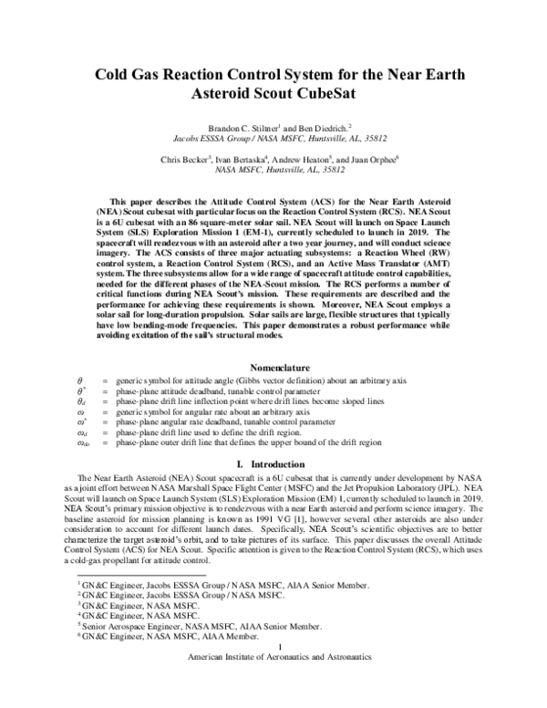 (PDF) Cold Gas Reaction Control System for the Near Earth Asteroid ...