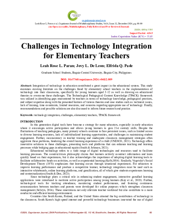 (PDF) Challenges in Technology Integration for Elementary Teachers