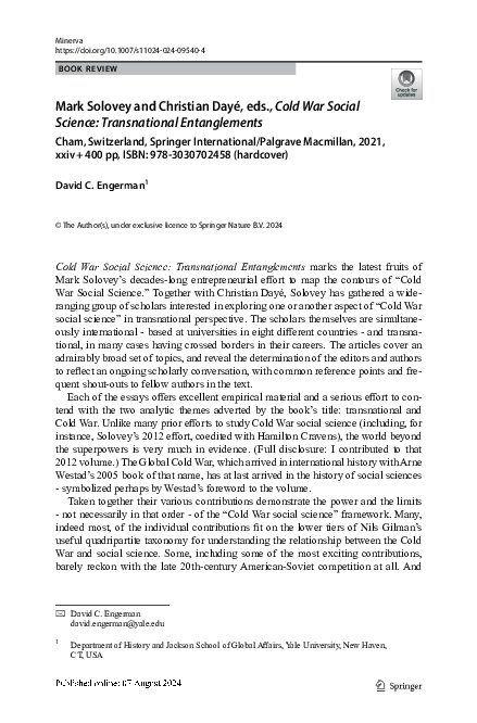 (PDF) David Engerman Review of Mark Solovey and Christian Dayé, eds ...