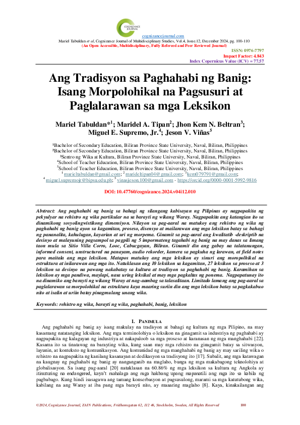 (PDF) Ang Tradisyon sa Paghahabi ng Banig: Isang Morpolohikal na ...