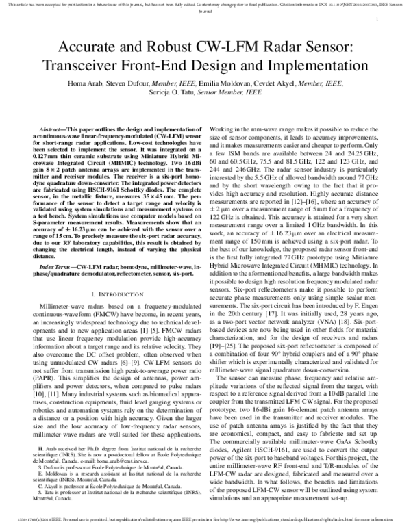 (PDF) Accurate and Robust CW-LFM Radar Sensor: Transceiver Front-End Design and Implementation