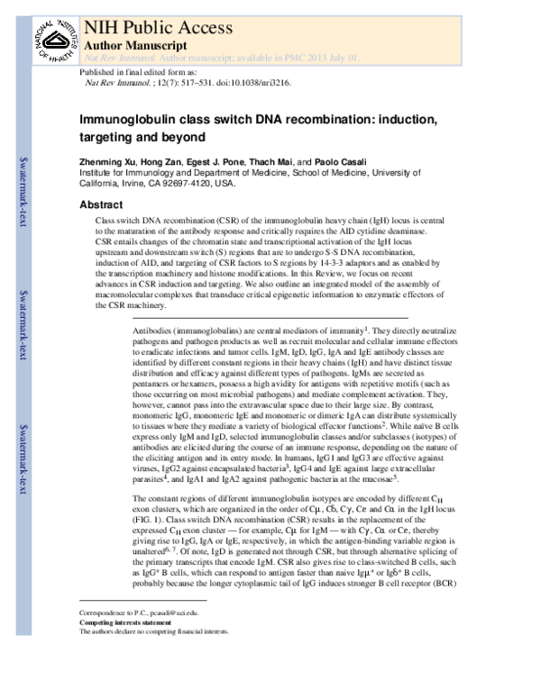 (PDF) Immunoglobulin class-switch DNA recombination: induction ...