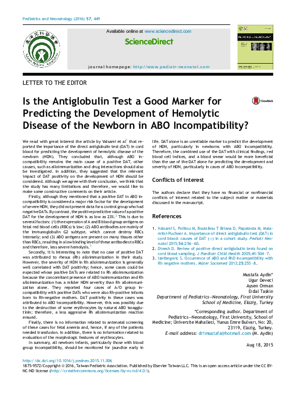 (PDF) Is the Antiglobulin Test a Good Marker for Predicting the ...