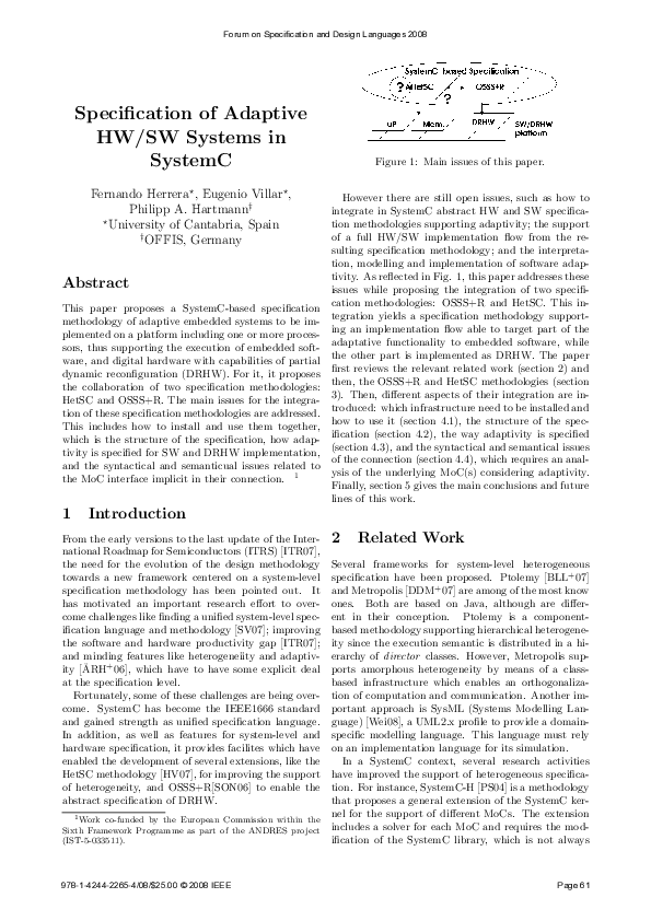 (PDF) Specification of adaptive HW/SW systems in SystemC