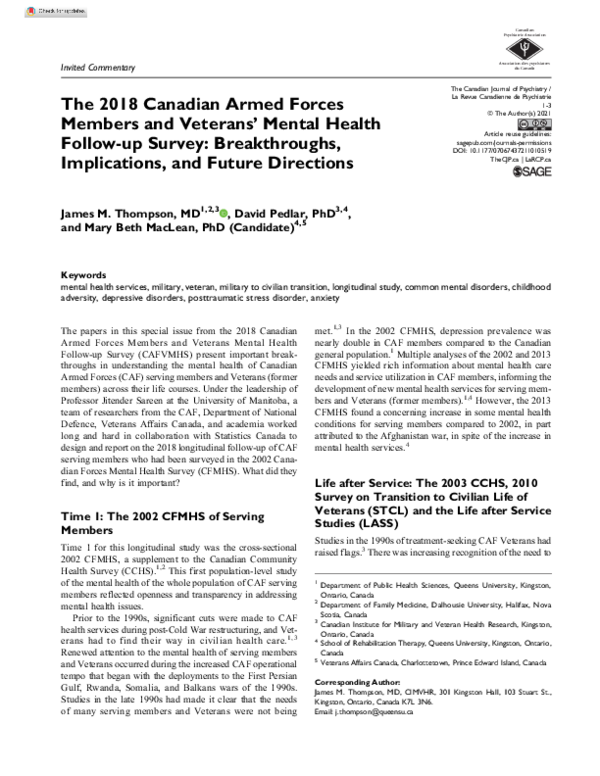(PDF) The 2018 Canadian Armed Forces Members and Veterans’ Mental ...