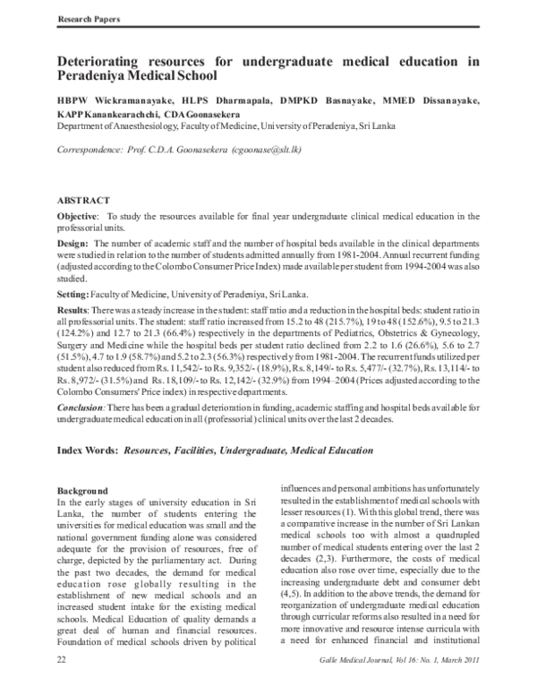 (PDF) Deteriorating resources for undergraduate medical education in ...