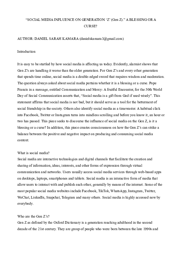 (PDF) "SOCIAL MEDIA INFLUENCE ON GENERATION 'Z' (Gen Z