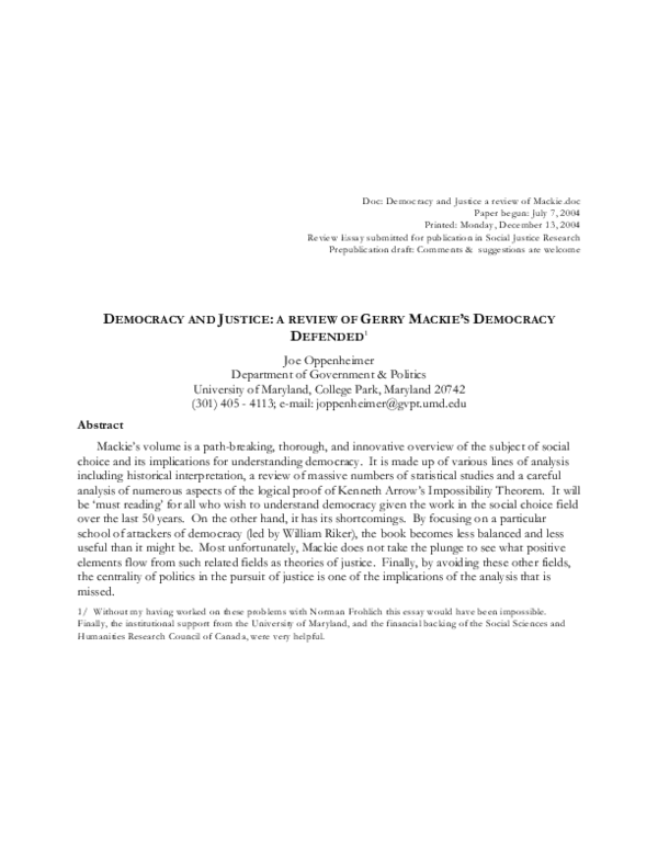 (PDF) Democracy and Justice: A Review of Gerry Mackie's Democracy ...