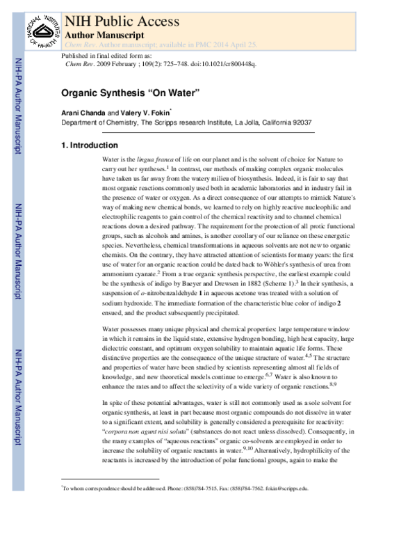 (PDF) Organic Synthesis “On Water”