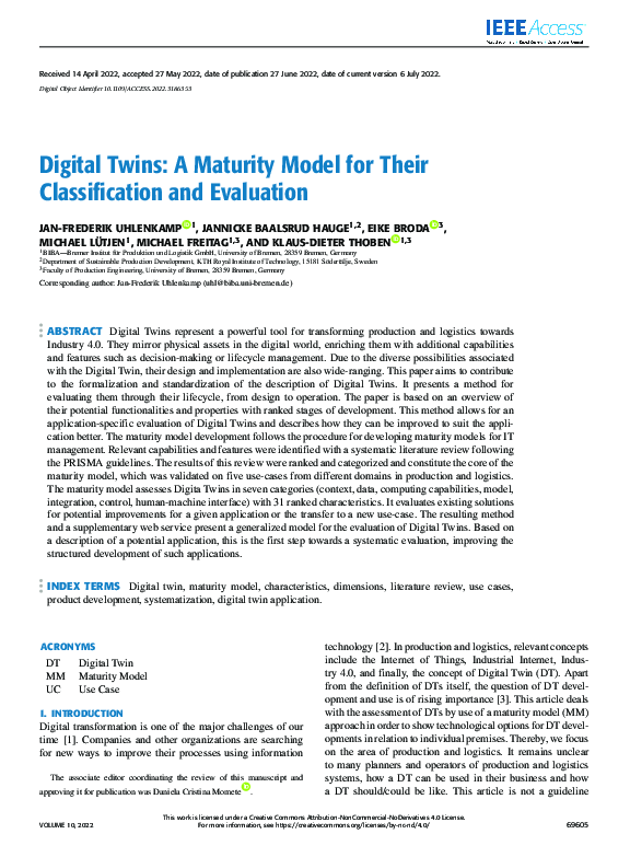 (PDF) Digital Twins: A Maturity Model for Their Classification and ...