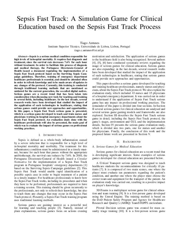 (PDF) Sepsis Fast Track: A simulation game for Clinical education based ...